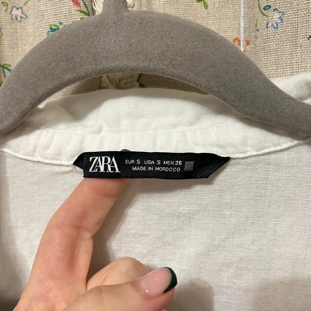 Zara | Dresses | 228 Zara White Linen Tiered Button Front Dress Short ...